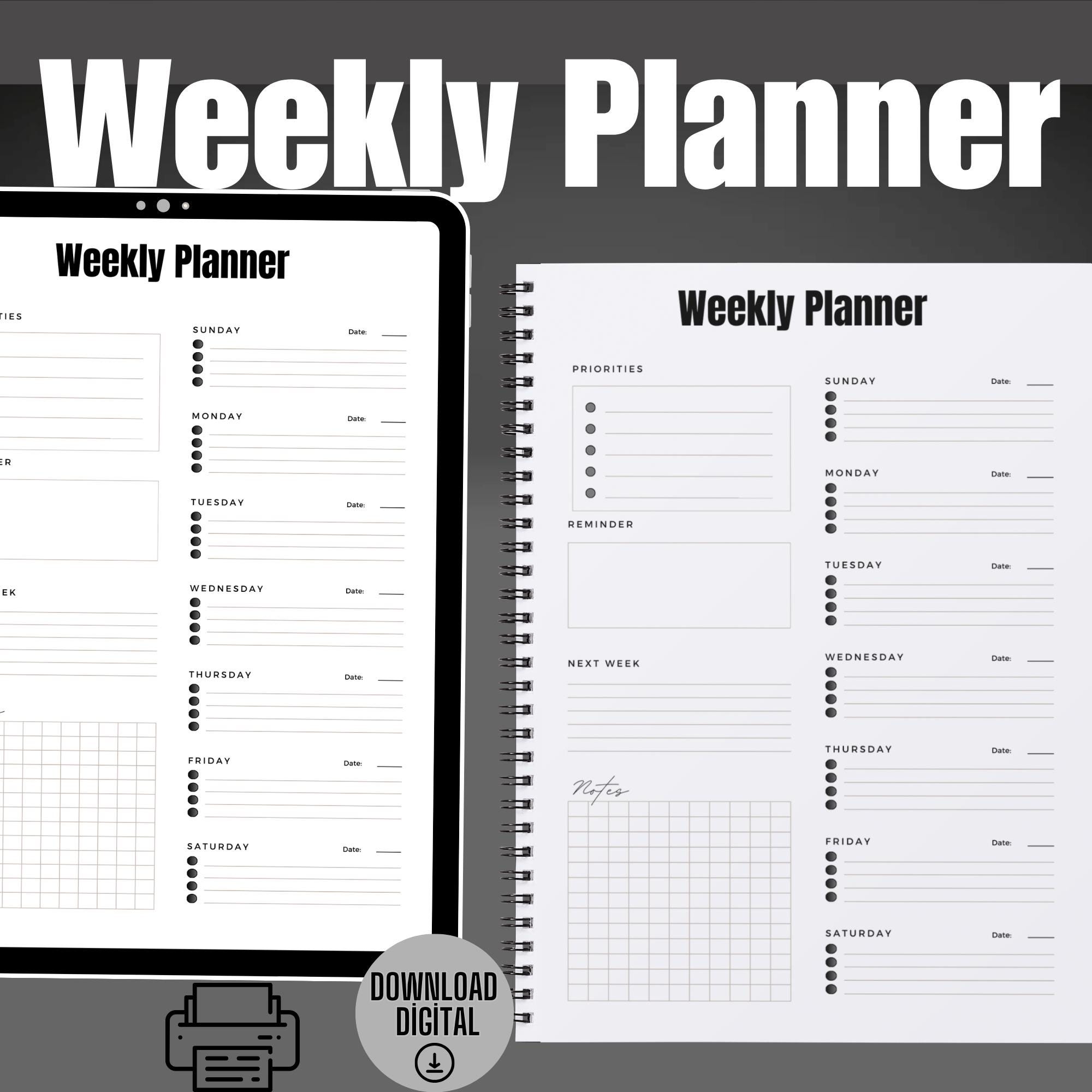 Weekly Planner,undated Weekly Planner, Student Planner,printable ...
