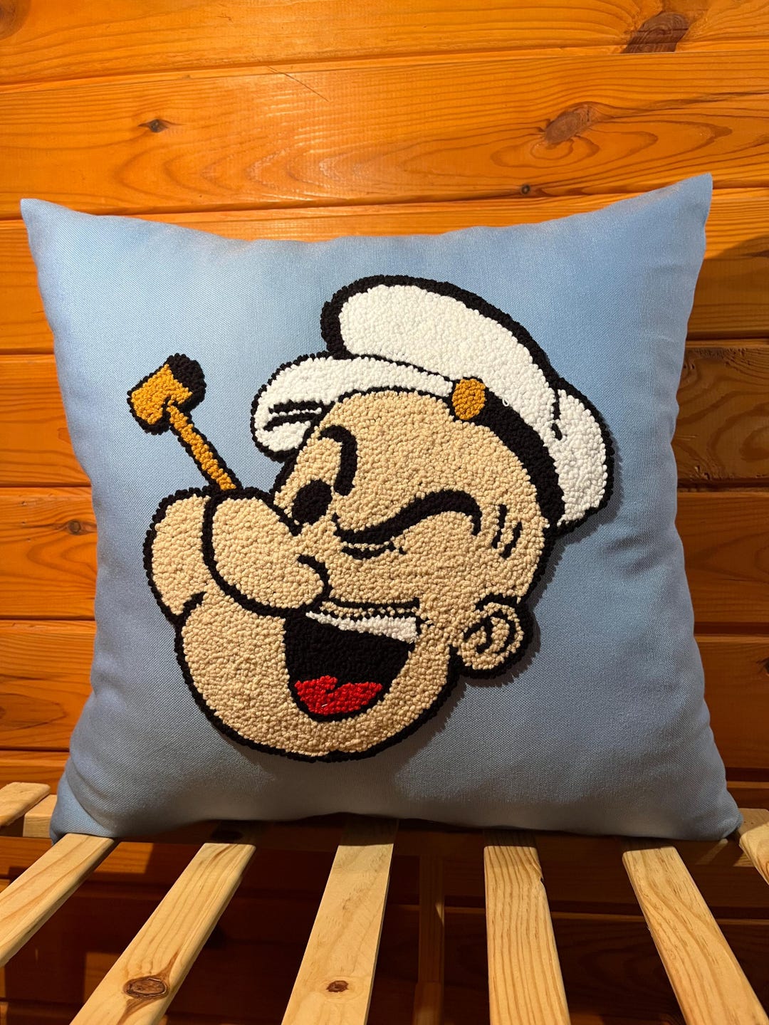 Handmade Popeye Punch Embroidered Pillow Cover Nostalgic Cartoon Decor ...