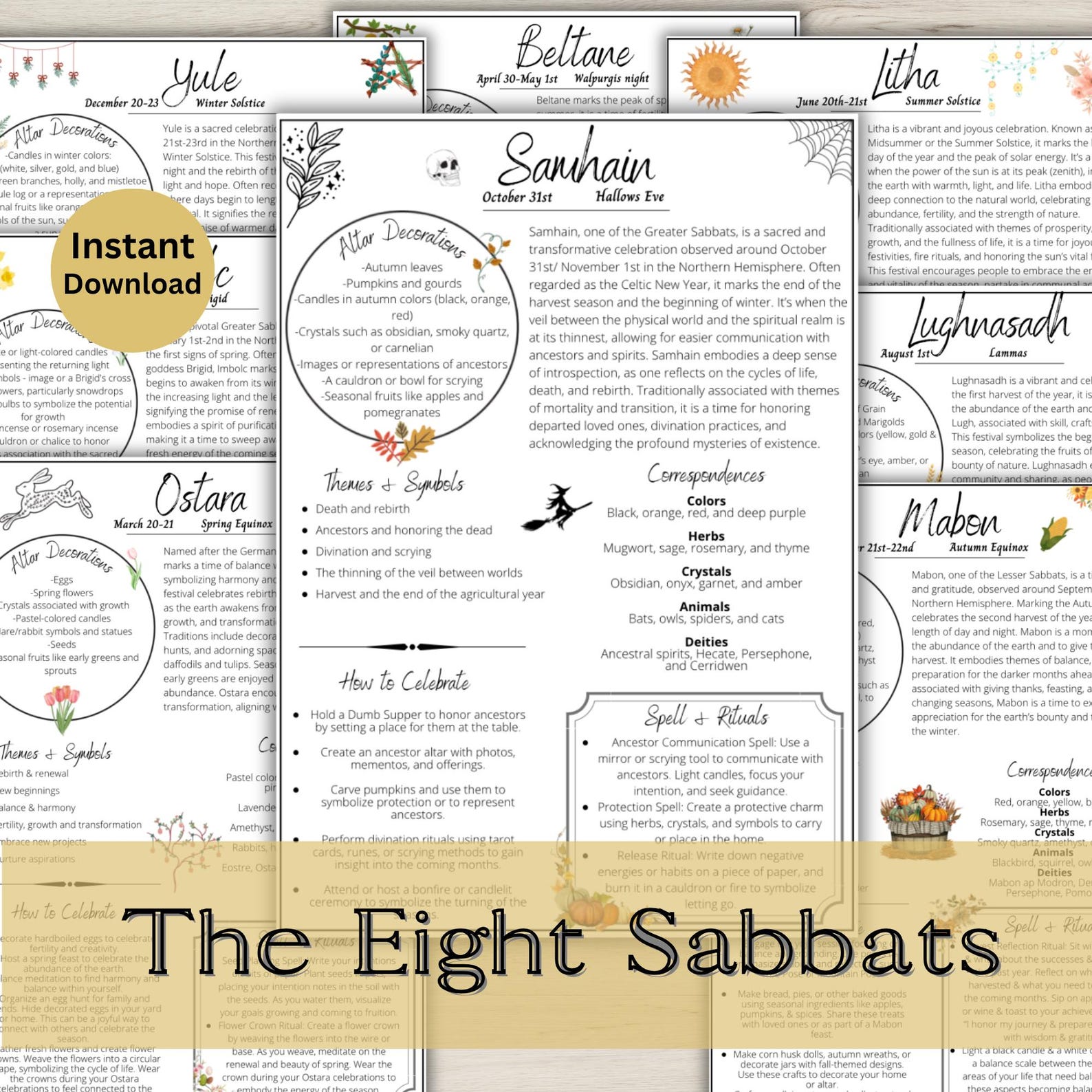 The Eight Sabbats Printable | Tarot Meanings | Tarot Printable |tarot ...