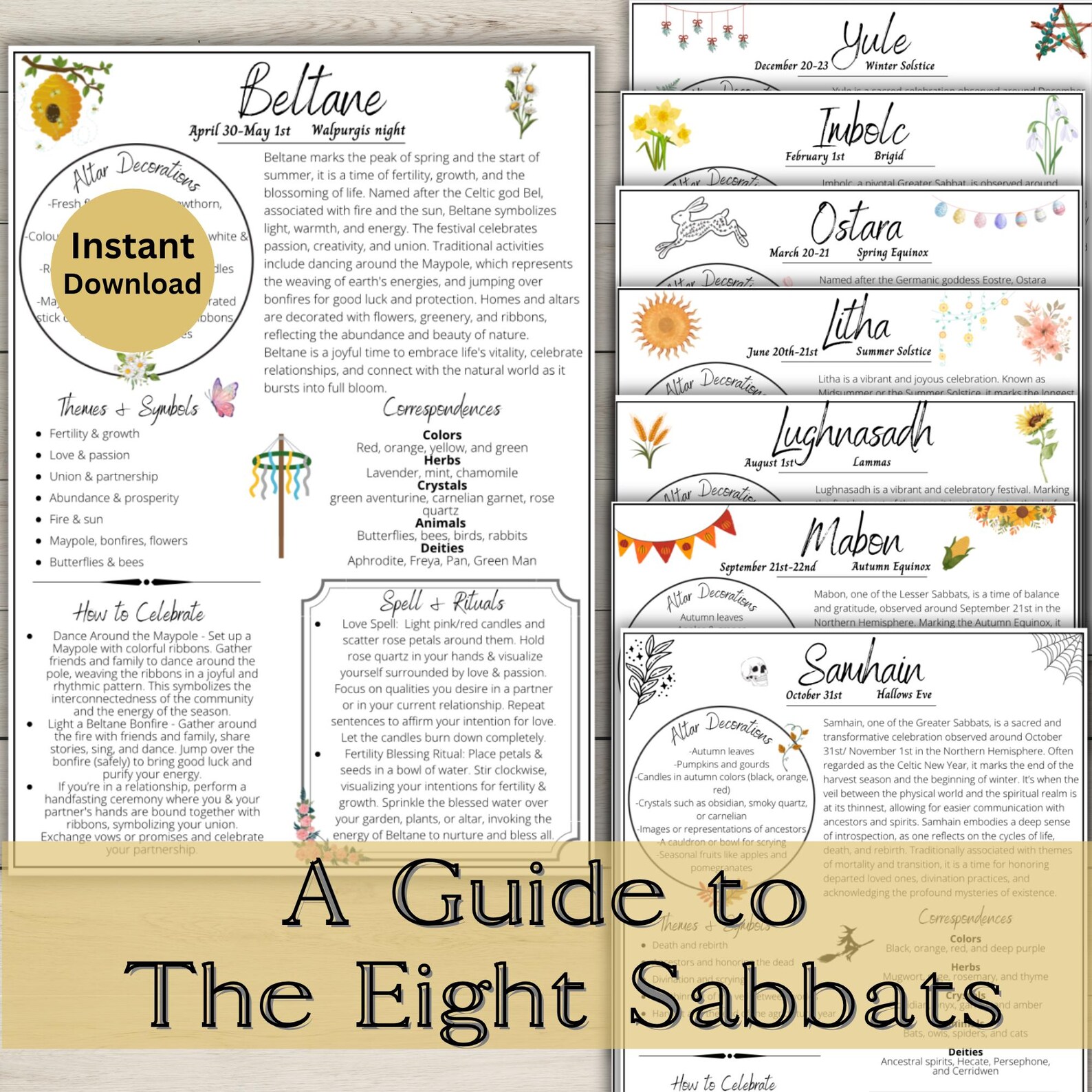 The Eight Sabbats Printable | Tarot Meanings | Tarot Printable |tarot ...