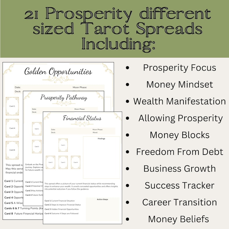 Prosperity Tarot Spreads Printable | Money Tarot Spreads | Tarot ...