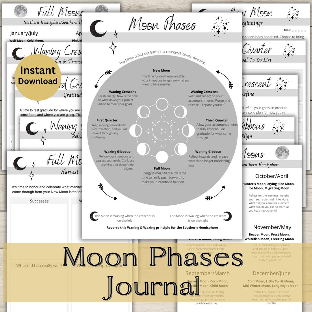 Moon Phases Journal | Full Moon | New Moon| Moon Pdf | Moon Work Book ...
