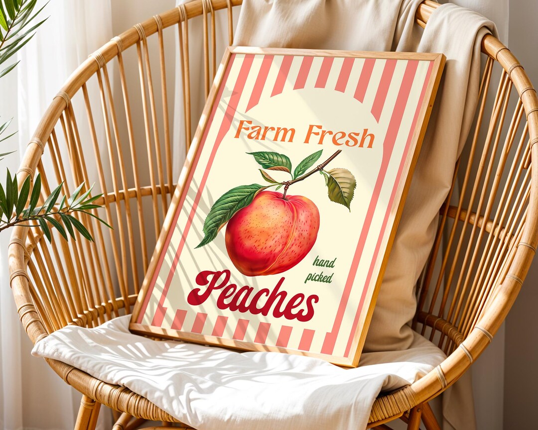 Vintage Peaches Wall Art Digital Print, Vibrant Fruit Kitchen Decor ...