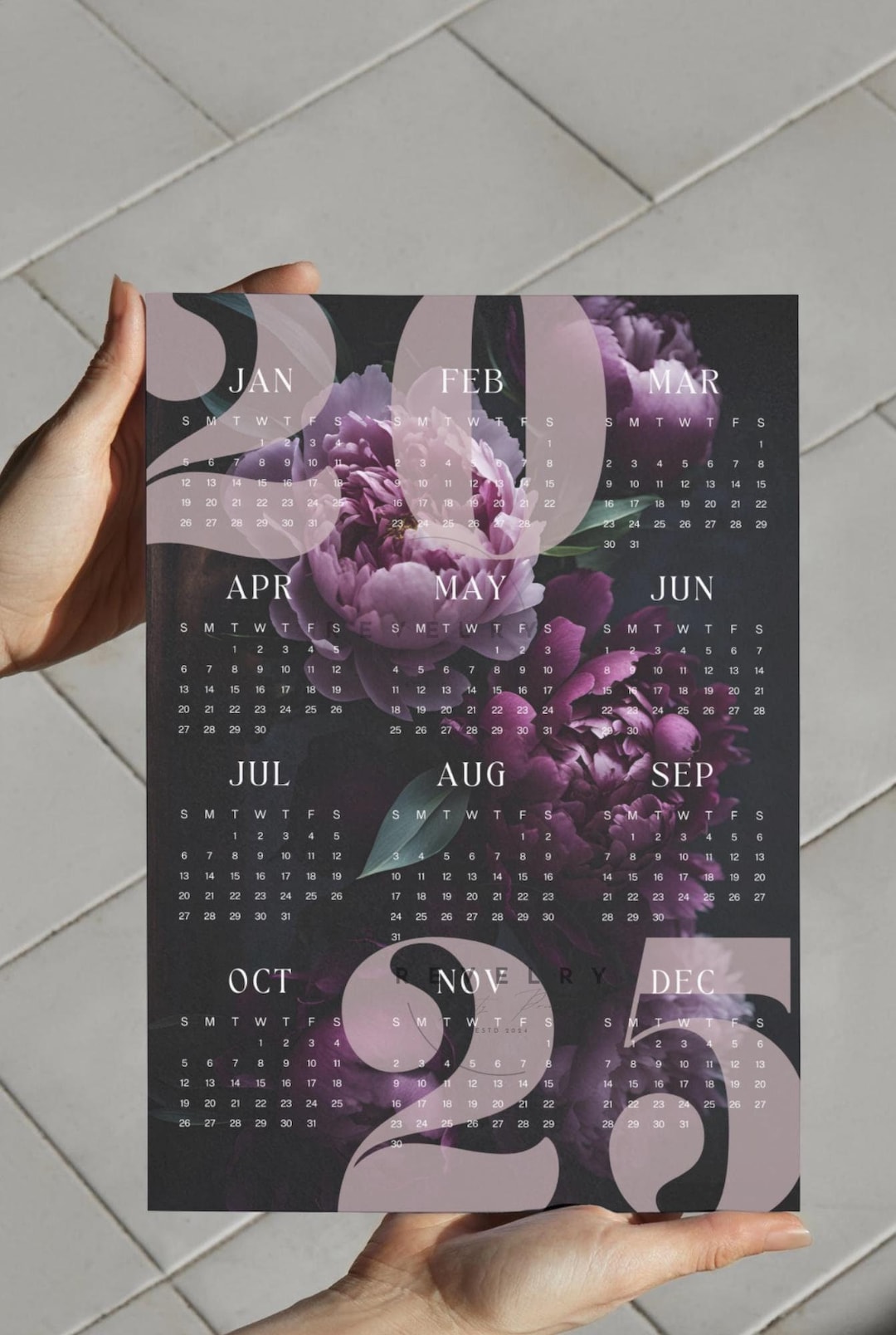 Moody Floral 2025 Single Page Printable Calendar, One Page Calendar ...