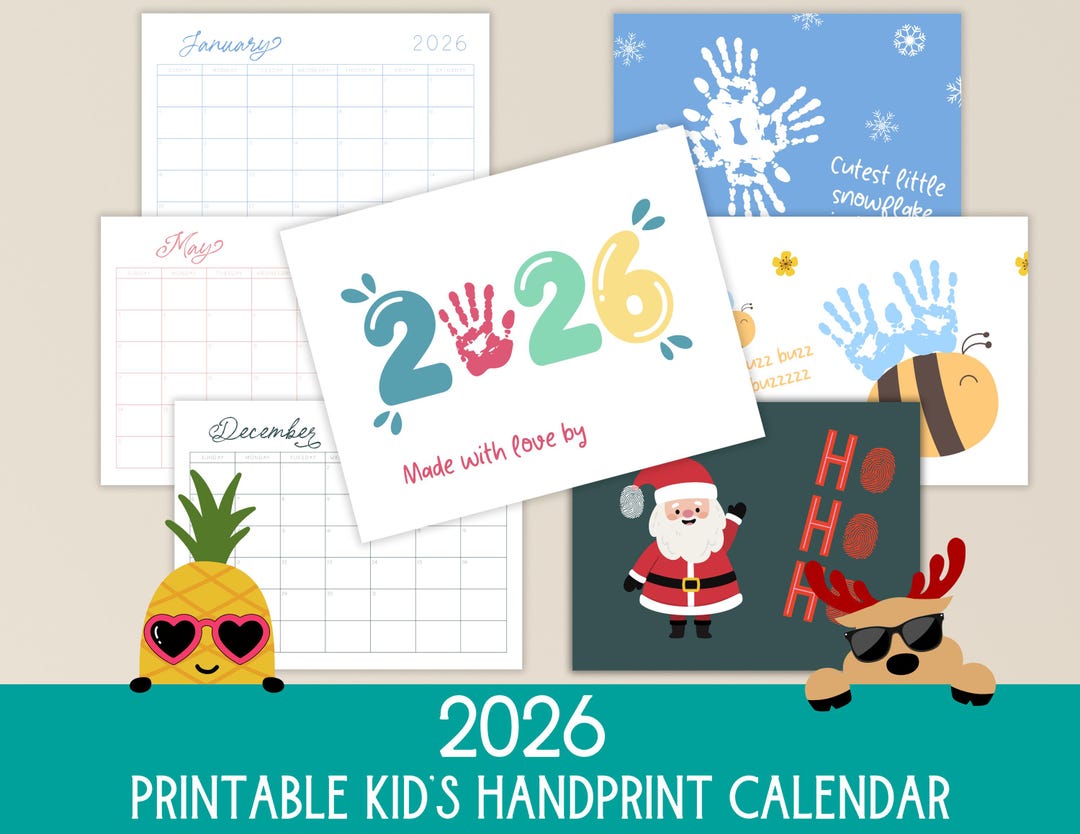 2026 Kids Printable Handprint Calendar, Gift for Granparent (digital ...