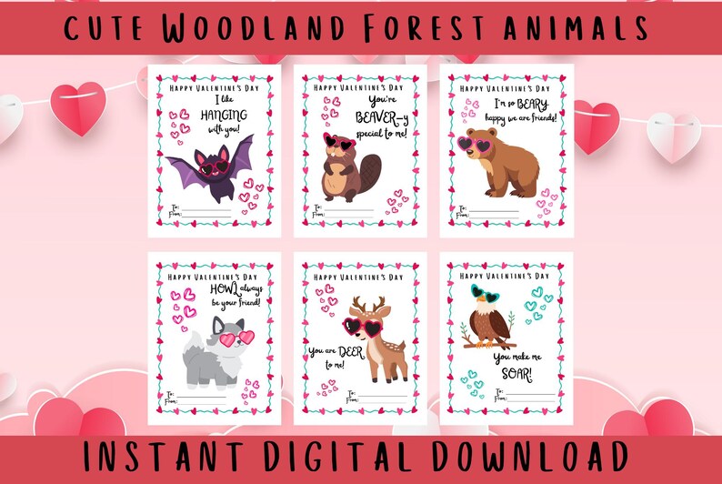 Printable Woodland Forest Animals With Sunglasses Class Valentines ...