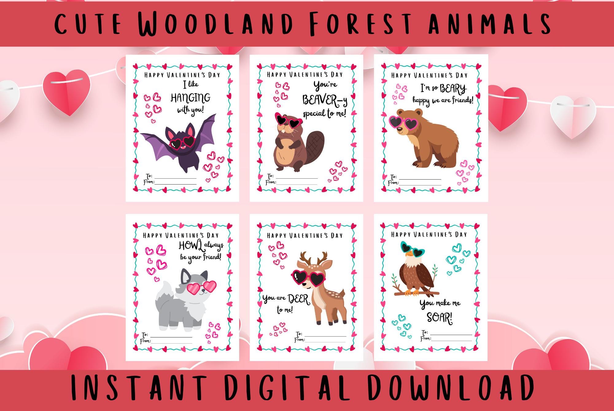 Printable Woodland Forest Animals With Sunglasses Valentine Cards ...