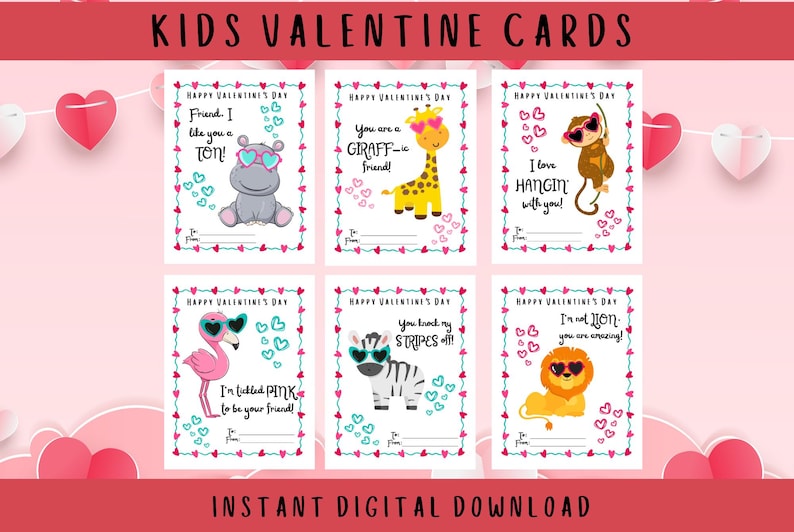 Printable Safari Animals With Sunglasses Class Valentines Cards ...