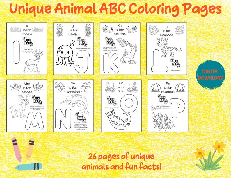 Printable ABC Animal Coloring Pages: Preschool Classroom Worksheet (PDF ...