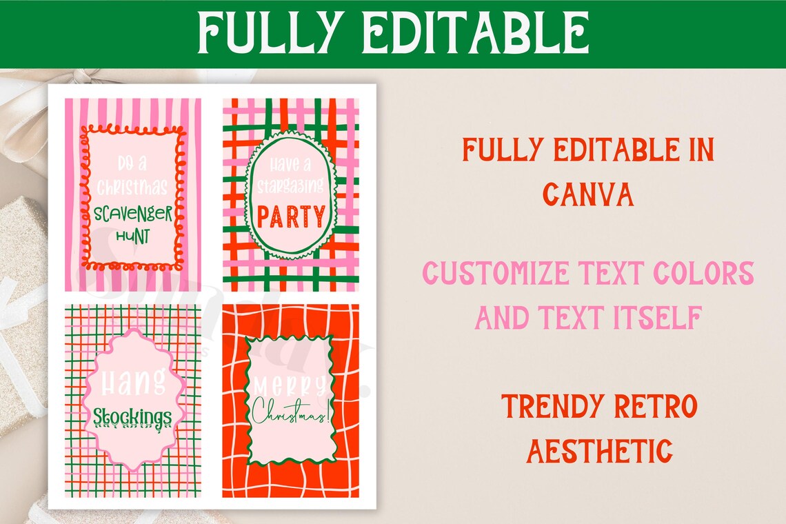 Retro Christmas Advent Activity Cards: Editable Printable Advent ...