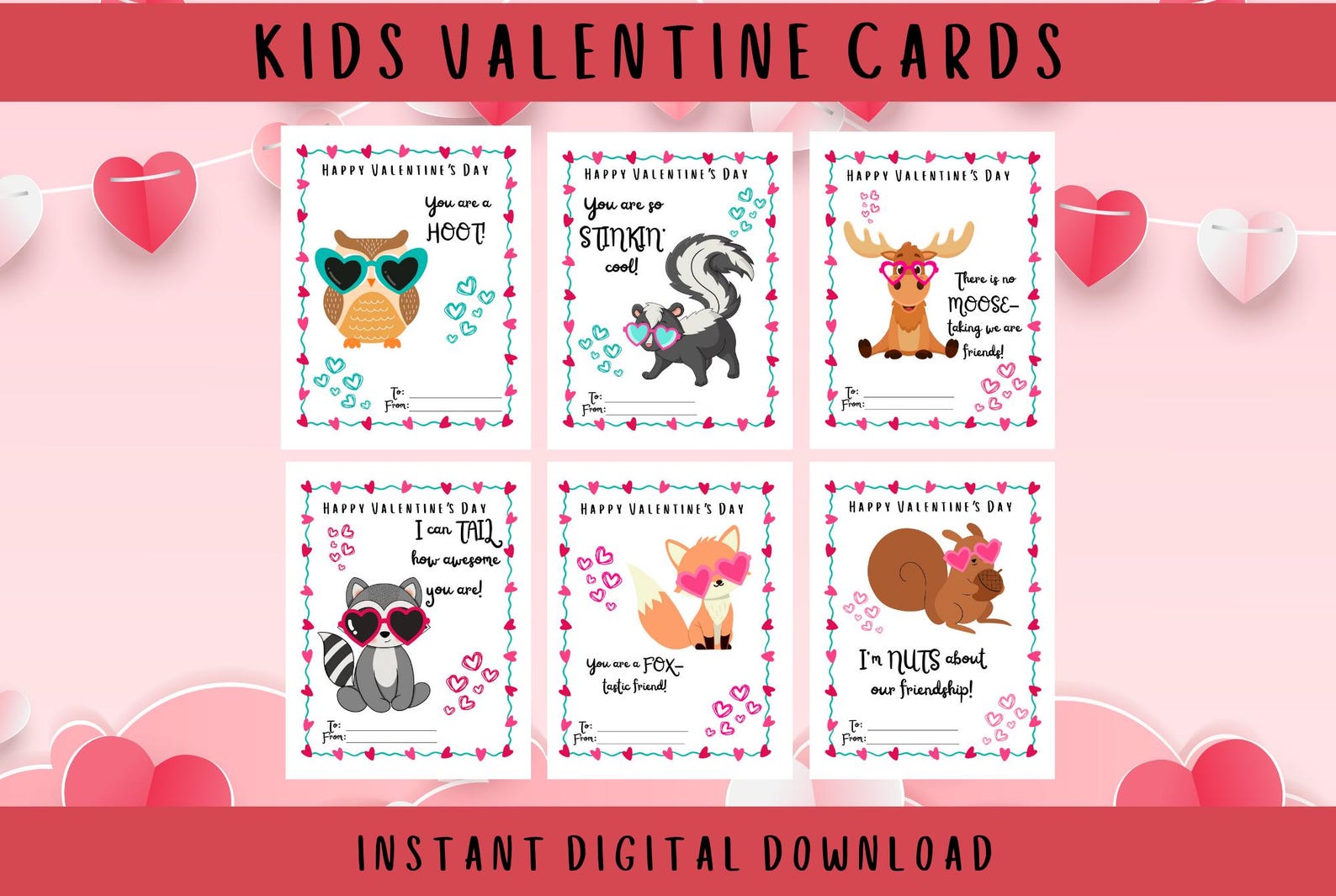 Printable Woodland Forest Animals With Sunglasses Class Valentines ...