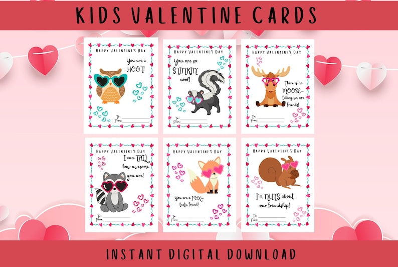 Printable Woodland Forest Animals With Sunglasses Class Valentines ...