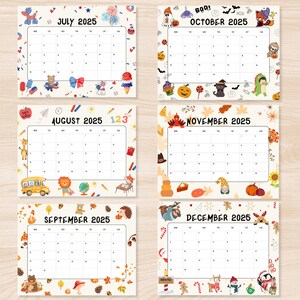 2025 Printable Monthly Calendars for Kids, Cute Kids Calendar 2025 ...
