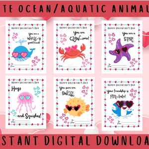 Aquatic Animals Valentine's Day Cards for Kids (digital Download) - Etsy