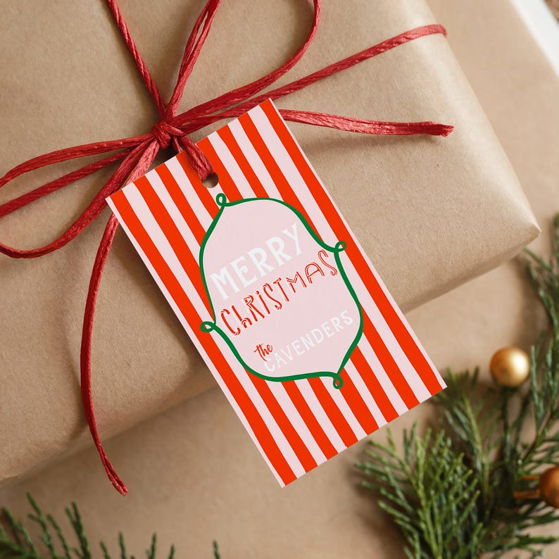 Editable Retro Christmas Gift Tags: Printable Colorful Holiday Tags ...
