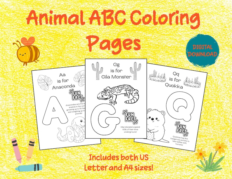 Printable ABC Animal Coloring Pages: Preschool Classroom Worksheet (PDF ...
