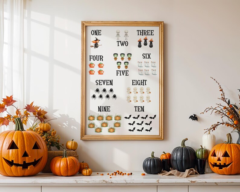 Halloween Number Chart Poster, Kids Classroom Decor (instant Download ...