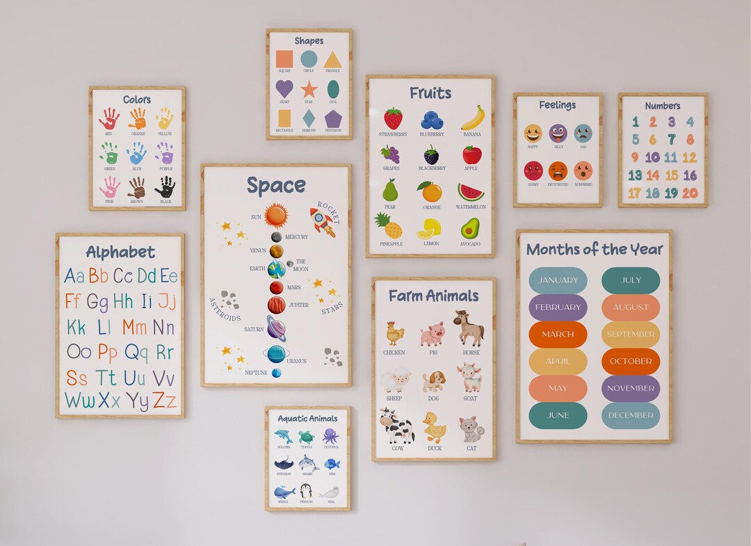 Montessori Educational Posters Set of 16: Kids Learning Wall Art ...