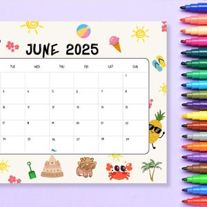 2025 Printable Monthly Calendars for Kids, Cute Kids Calendar 2025 ...