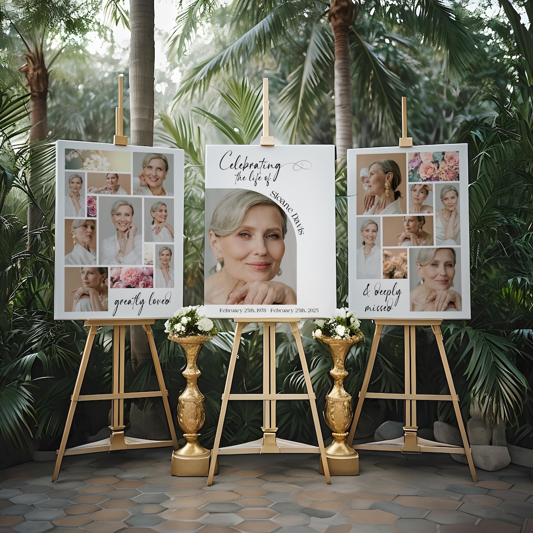 Funeral Memorial Photo Collage Sign Set: Editable Celebration of Life ...