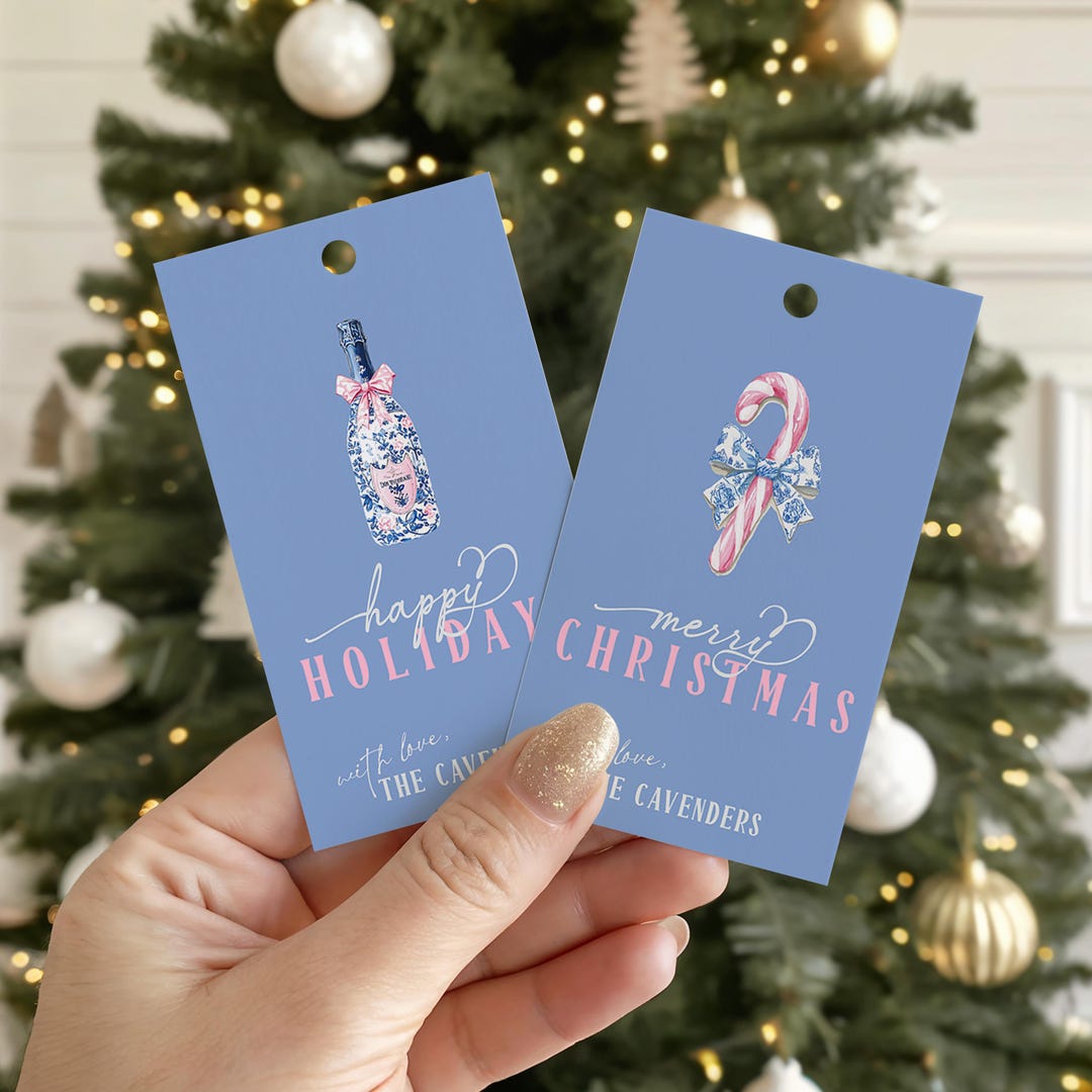 Editable Blue Christmas Gift Tags: Coquette Chinoiserie (digital ...