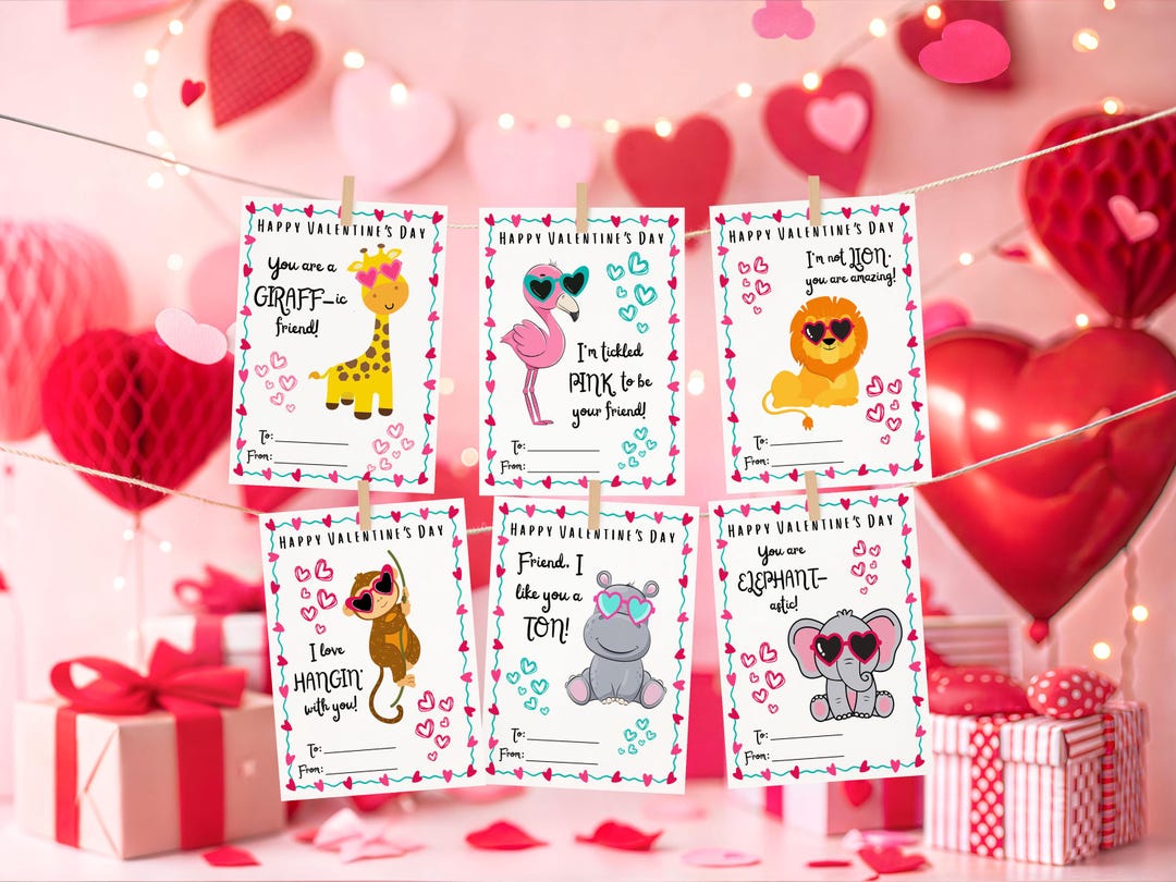 Safari Animals Valentine's Day Cards for Kids (printable PDF) - Etsy