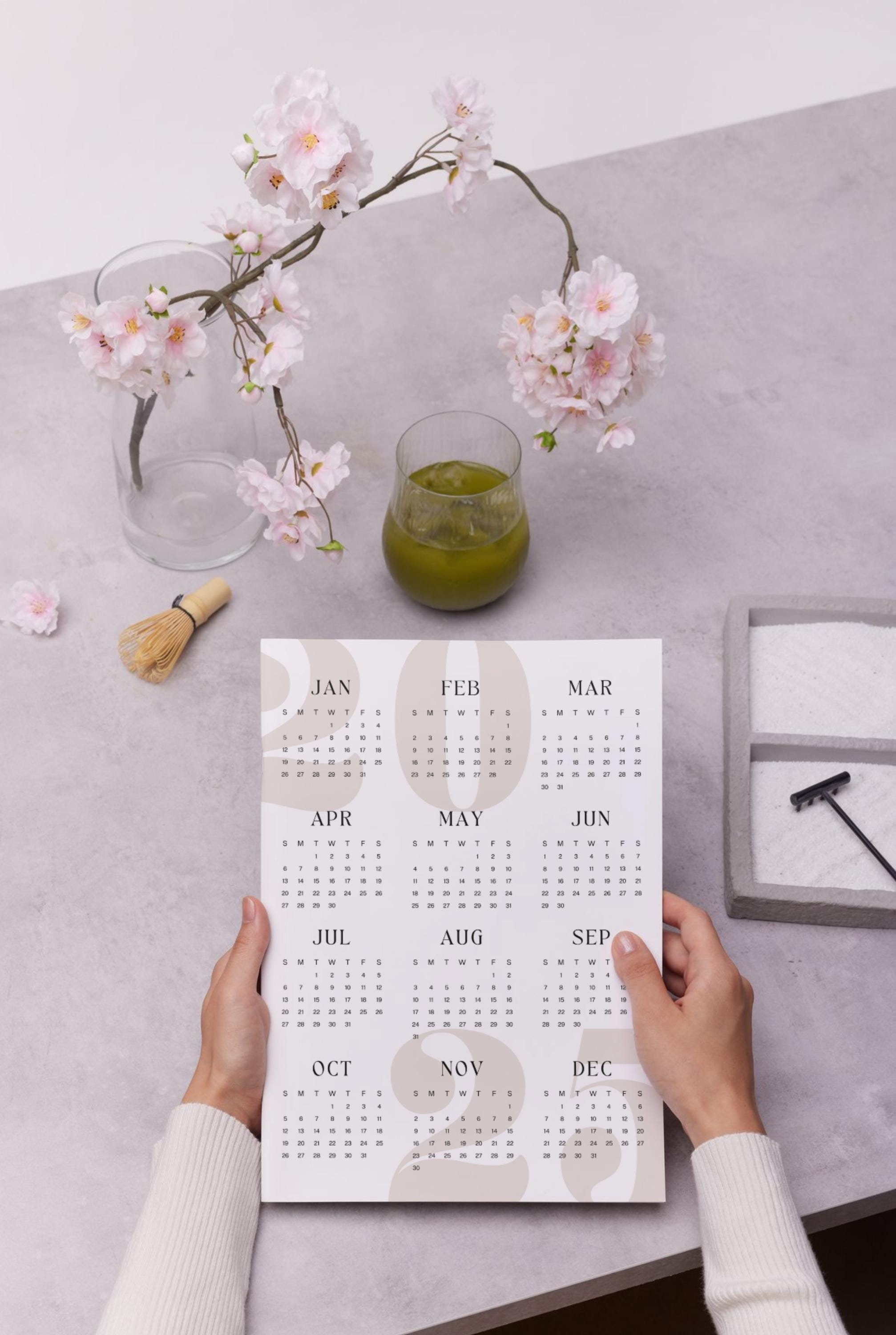 Calendar 2025 Single Page Printable, Minimalist Desk & Wall Calendar ...