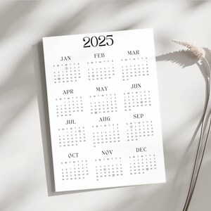 Calendar 2025 Single Page Printable, Minimalist Black & White Full Year ...