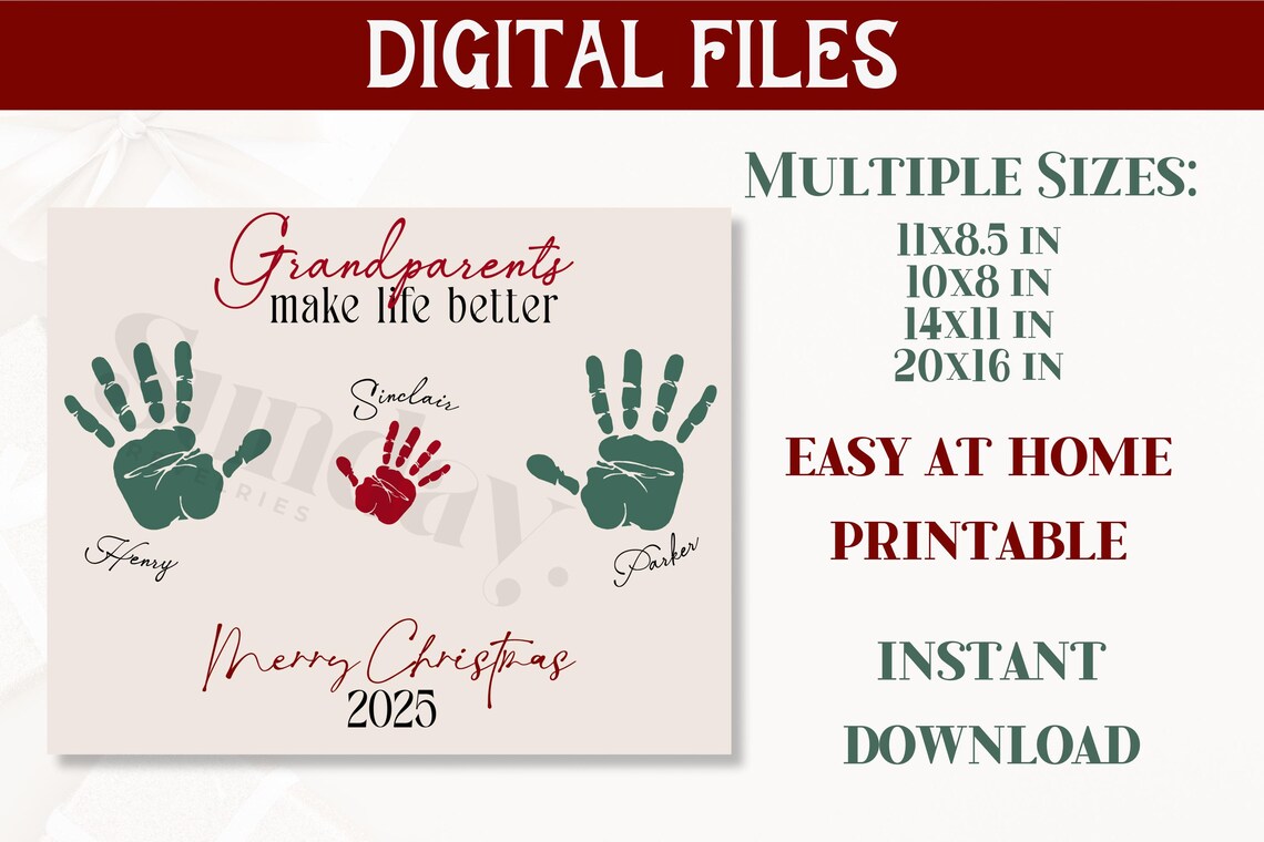 2025 Kids Handprint Printable Grandparent Gift, Grandma Christmas Gift ...