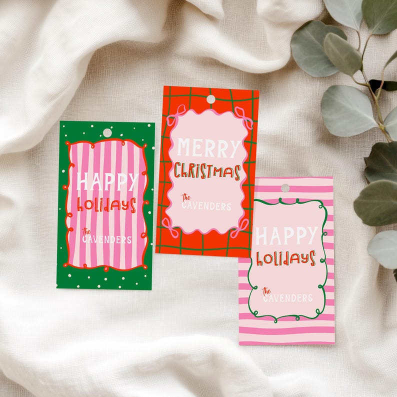 Editable Retro Christmas Gift Tags: Printable Colorful Holiday Tags ...