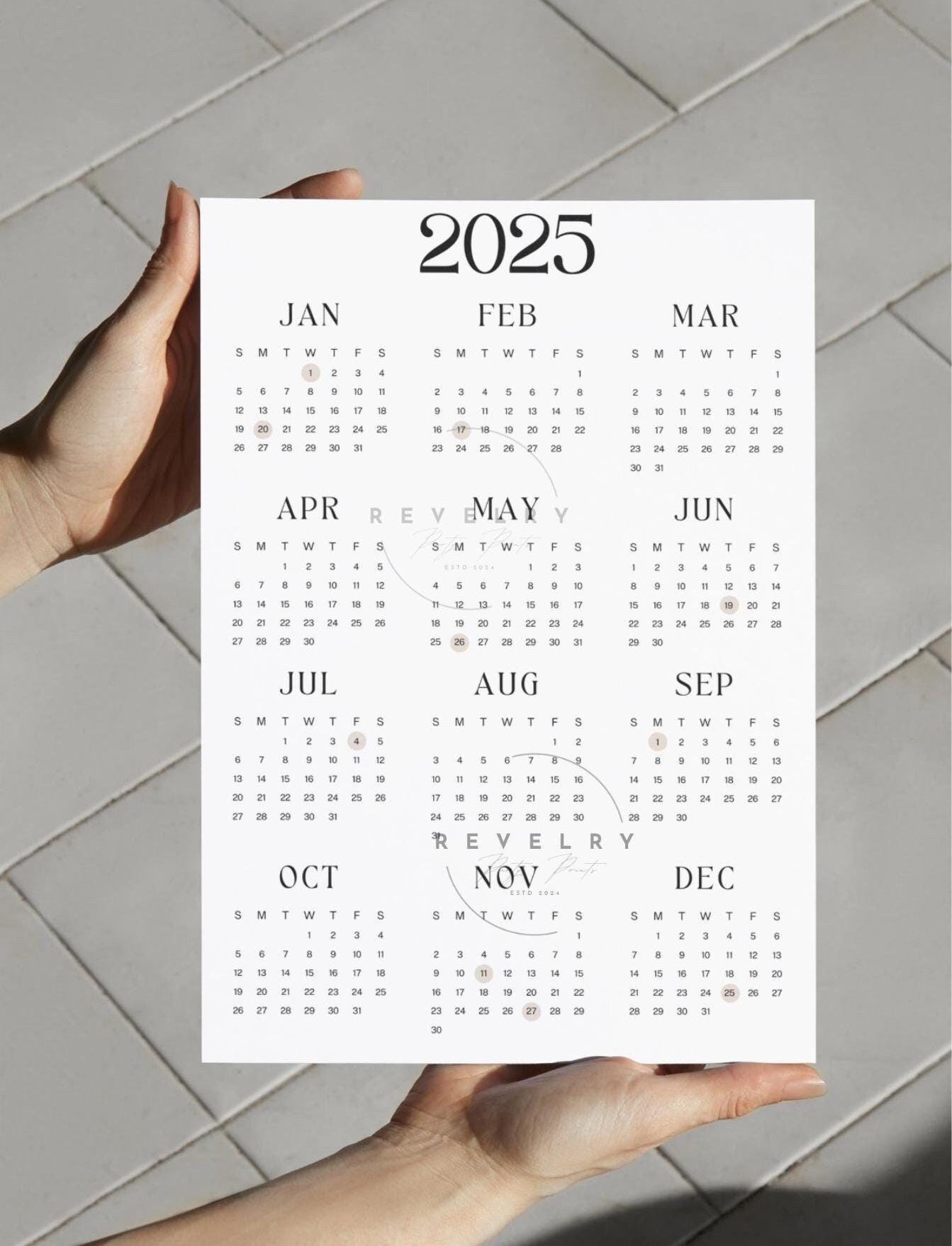 Calendar 2025 Single Page Printable, Minimalist Black & White Full Year ...