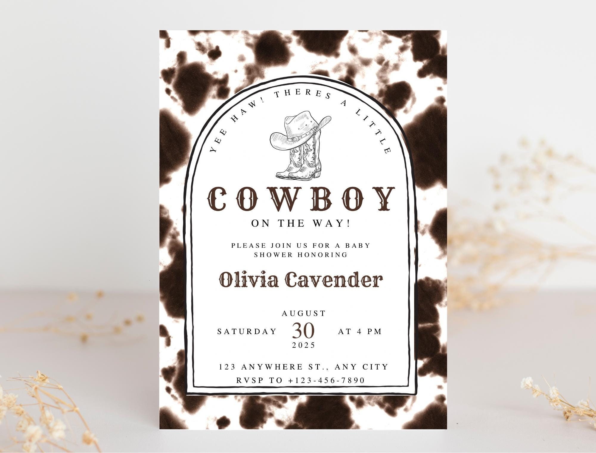 Editable Cowboy Baby Shower Invitation_cow Print Baby Shower_country ...