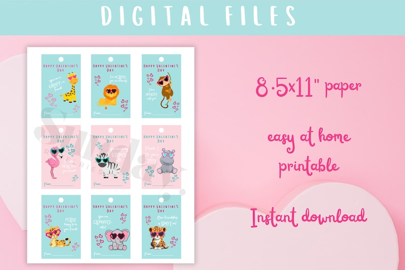 Safari Animal Valentine's Day Gift Tags: Printable Colorful Valentine ...