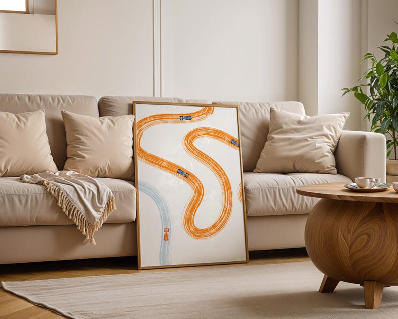 Mclaren Horizontal F1 Poster: Orange & Blue Minimalist Racing Art ...