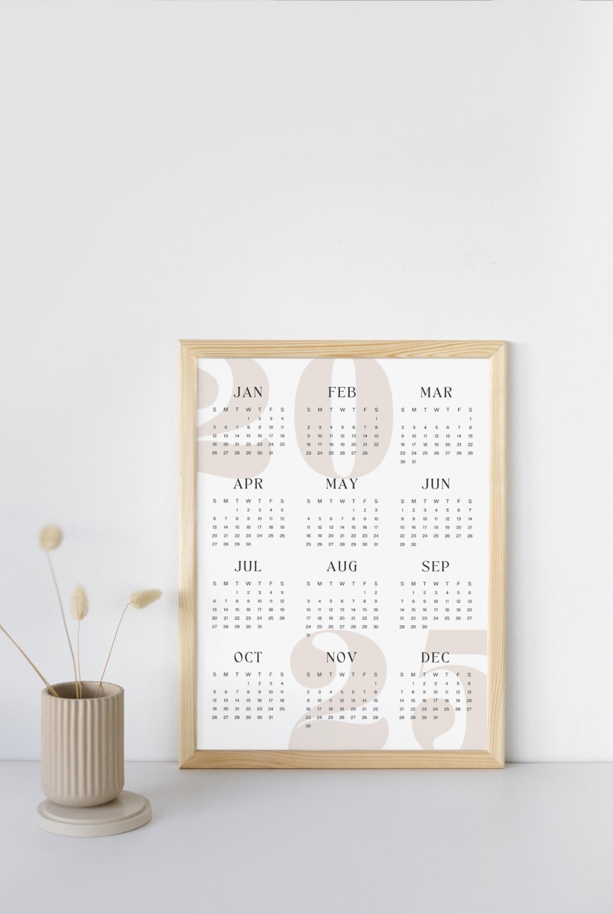 Calendar 2025 Single Page Printable, Minimalist Desk & Wall Calendar ...