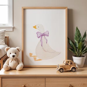 Silly Goose Wall Art Print, Cute Purple Goose With Bow Poster for Kids ...