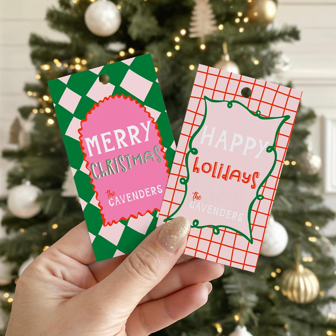 Editable Retro Christmas Gift Tags: Printable Colorful Holiday Tags ...