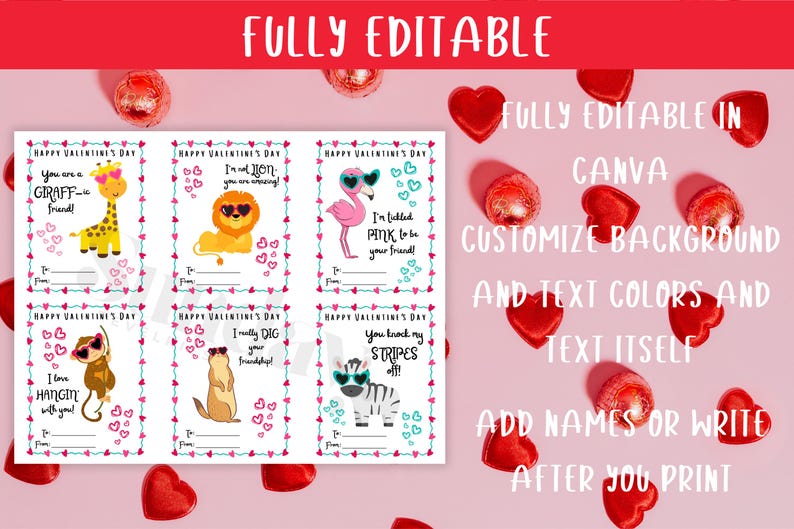 Safari Animals Valentine's Day Cards for Kids (printable PDF) - Etsy