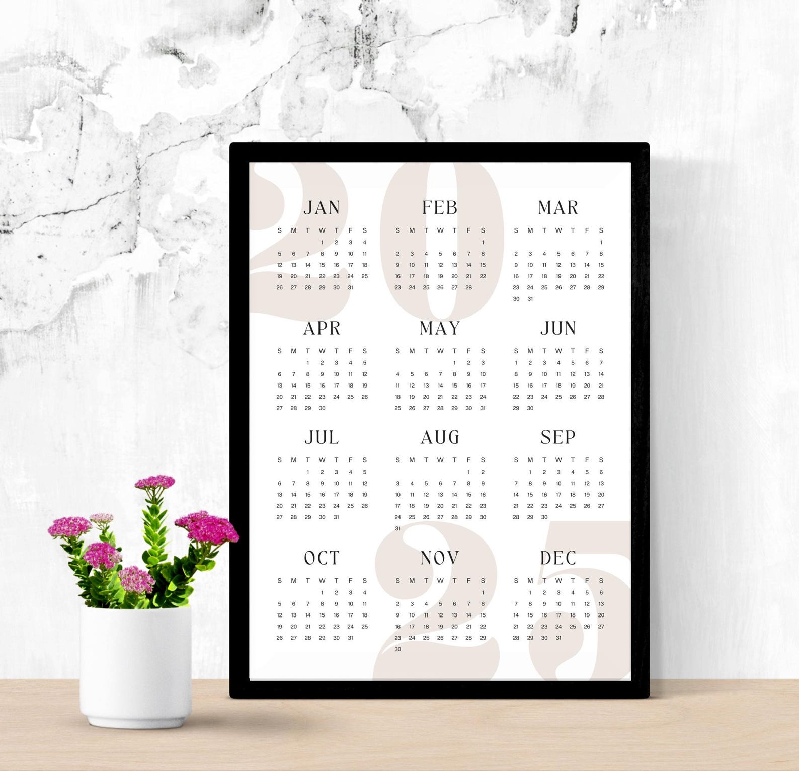 Calendar 2025 Single Page Printable, Minimalist Desk & Wall Calendar ...