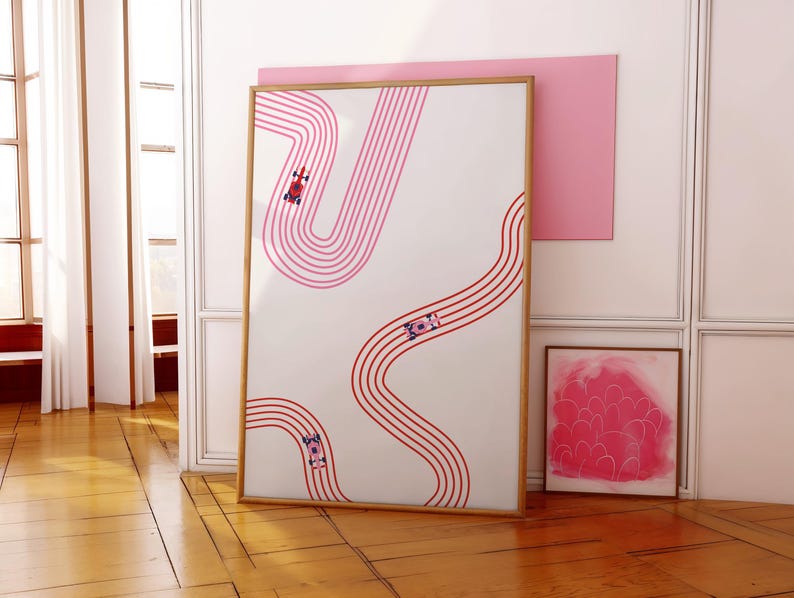 Pink & Red F1 Racing Track Poster: Minimalist Formula One Wall Art ...
