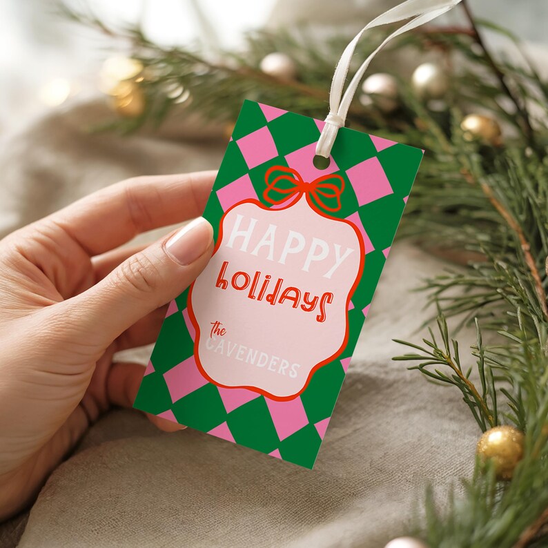 Editable Retro Christmas Gift Tags: Printable Colorful Holiday Tags ...