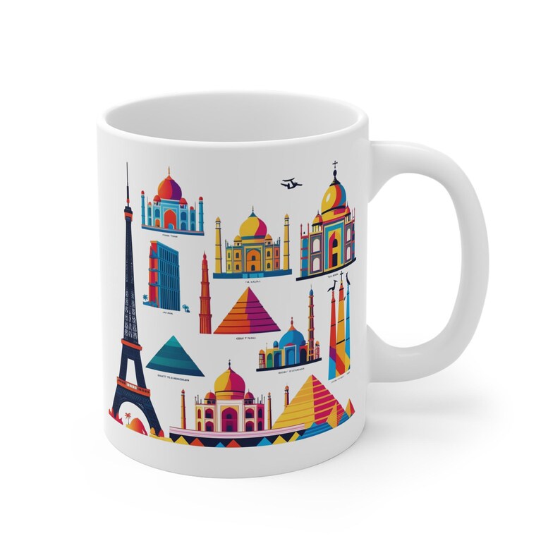 Mug Ceramic With World Landmarks Design Eiffel Tower, India, Egyptian ...