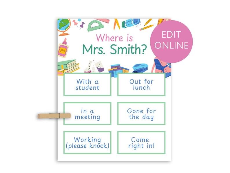 EDITABLE Door Sign - Out of Office Name Sign for Teacher, Counselor ...