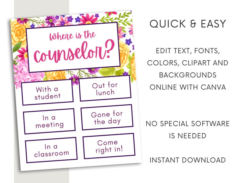 EDITABLE Door Sign - Out of Office Name Sign for Counselor, Teacher ...