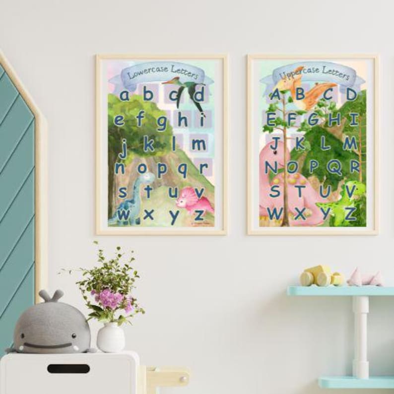 Dinosaur-themed Alphabet Poster Set | Uppercase and Lowercase Letters ...