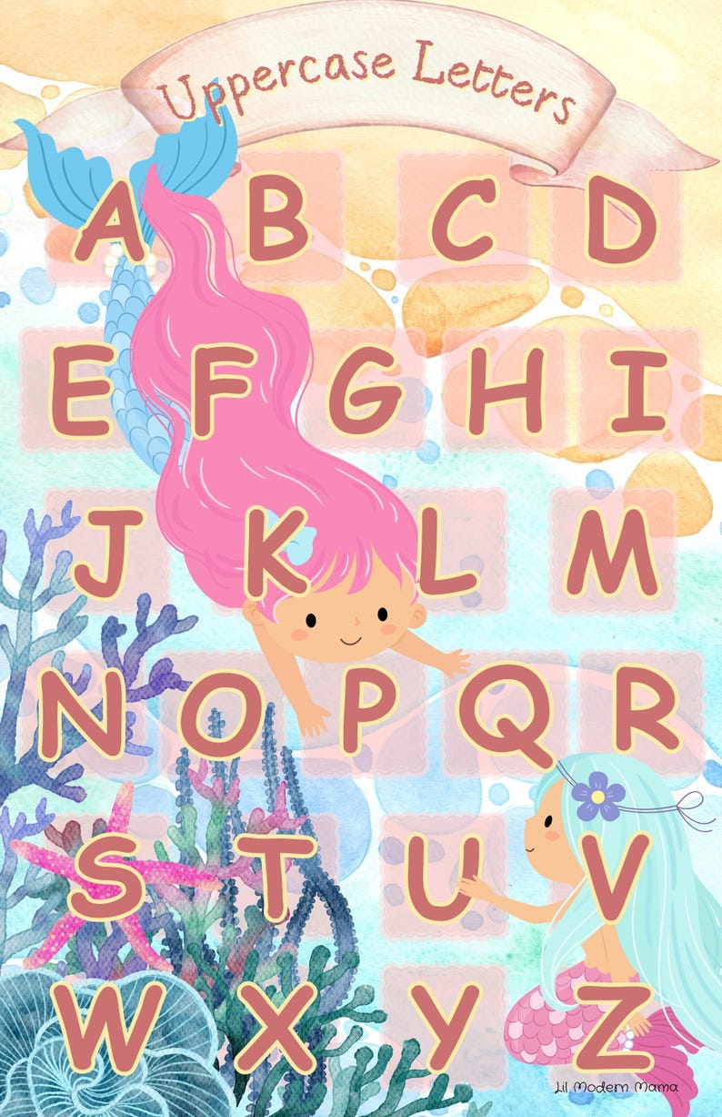 Mermaid Alphabet Poster Set | Uppercase & Lowercase Letters | Digital ...