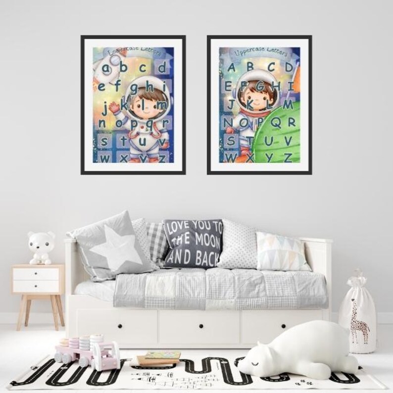 Astronaut-themed Alphabet Poster Set 11x17 & 8.5x11 Inches Uppercase ...