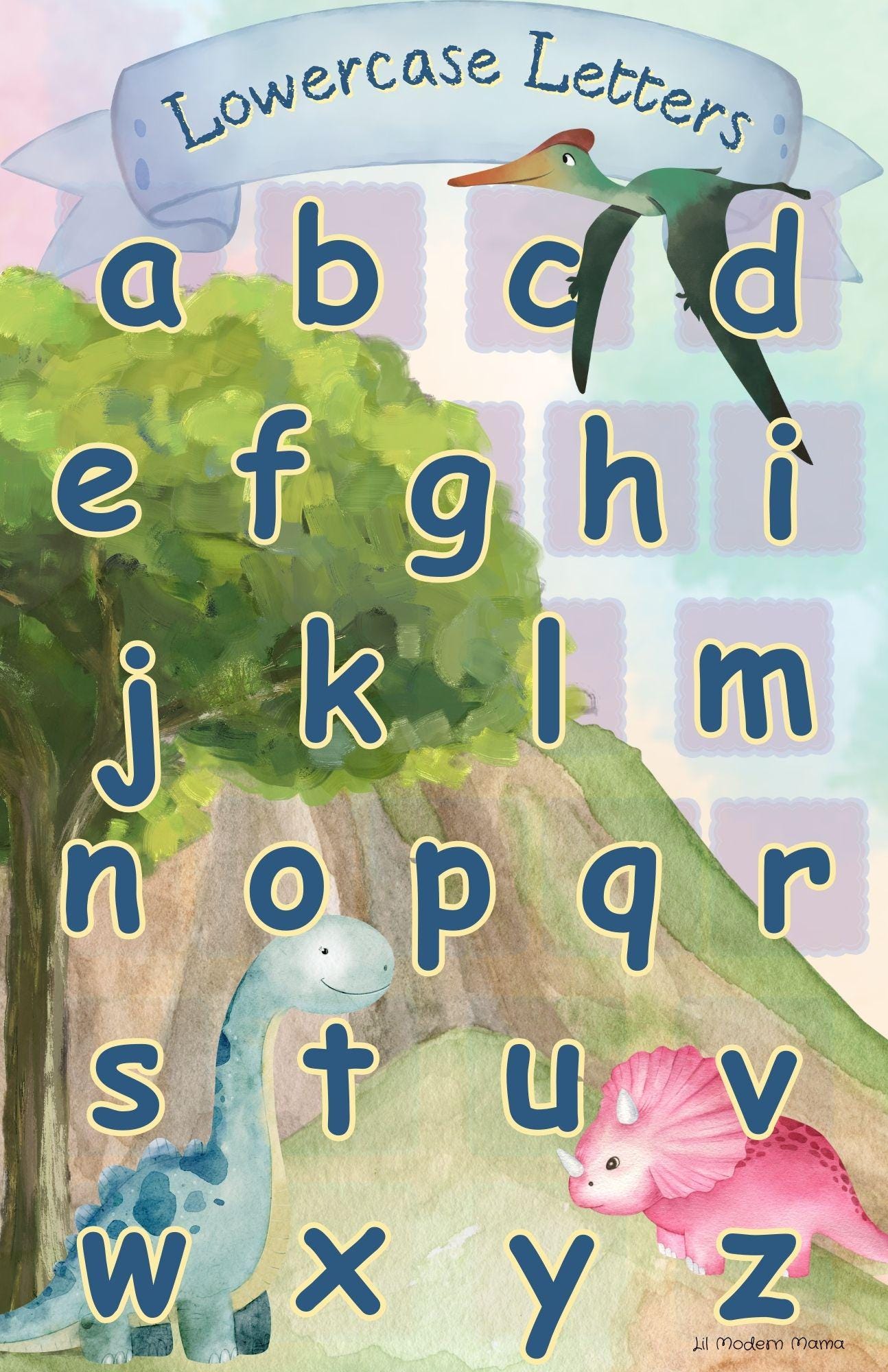 Dinosaur-themed Alphabet Poster Set | Uppercase and Lowercase Letters ...