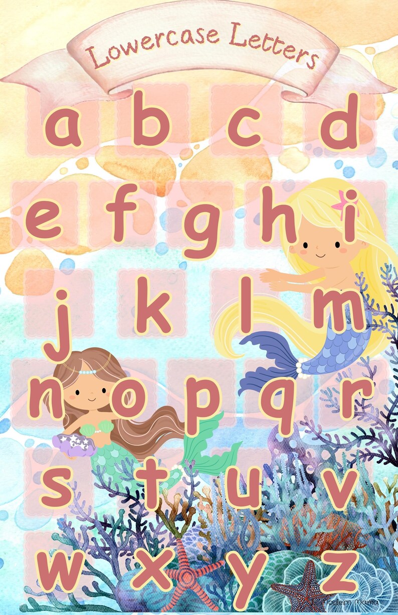 Mermaid Alphabet Poster Set | Uppercase & Lowercase Letters | Digital ...