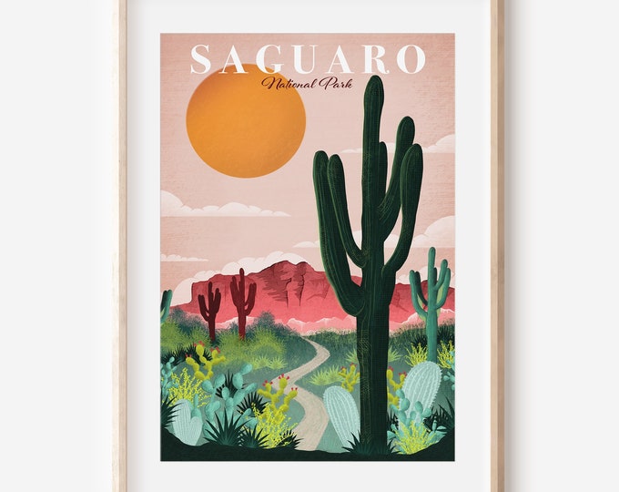 Saguaro Poster National Park Poster Arizona Wall Art Saguaro Cactus ...